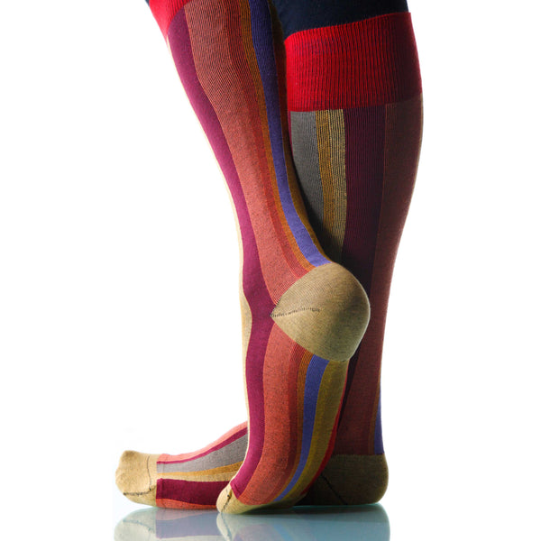 Coral Vertical Stripe Compression Socks; Cotton Red XOAB